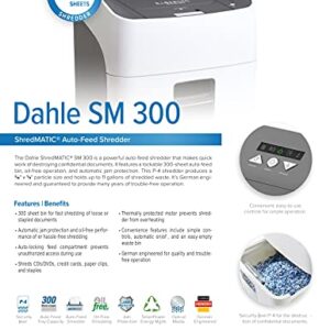 Dahle ShredMATIC SM 300 Auto-Feed Paper Shredder, 300 Sheet Locking bin, Oil-Free, Jam Protection, Security Level P-4, 3-5 Users