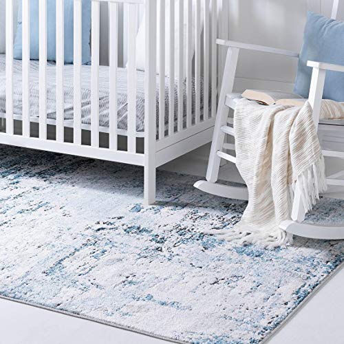 Rugs.com Leipzig Collection Area Rug – 5X8 Blue Low-Pile Rug Perfect for Bedrooms, Dining Rooms, Living Rooms