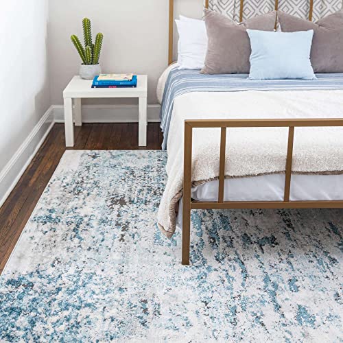 Rugs.com Leipzig Collection Area Rug – 5X8 Blue Low-Pile Rug Perfect for Bedrooms, Dining Rooms, Living Rooms