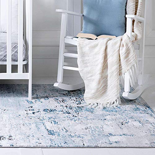 Rugs.com Leipzig Collection Area Rug – 5X8 Blue Low-Pile Rug Perfect for Bedrooms, Dining Rooms, Living Rooms