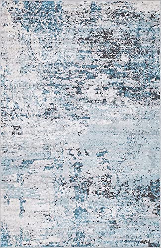 Rugs.com Leipzig Collection Area Rug – 5X8 Blue Low-Pile Rug Perfect for Bedrooms, Dining Rooms, Living Rooms