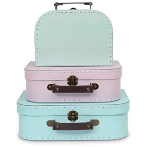 jewelkeeper paperboard suitcases, set of 3 – vintage decorative storage box - luggage decor storage - gift boxes for birthday,weddings,anniversary – old home style decoration - retro pastel design