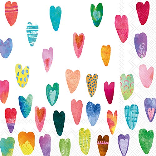 Boston International - C844300 Boston International IHR 3-Ply Cocktail Beverage Paper Napkins, 5 x 5-Inches, Rainbow Hearts