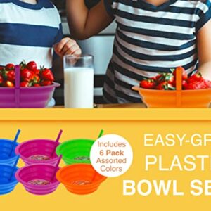 Arrow Home Products Sip-A-Bowl Set, 22oz, 6pk - BPA Free Straw Bowls for Kids To Sip Up Every Drop Without the Mess -Made in the USA, Great for Cereal, Ice Cream, Soup, Milk-Blue, Pink, Green, Orange