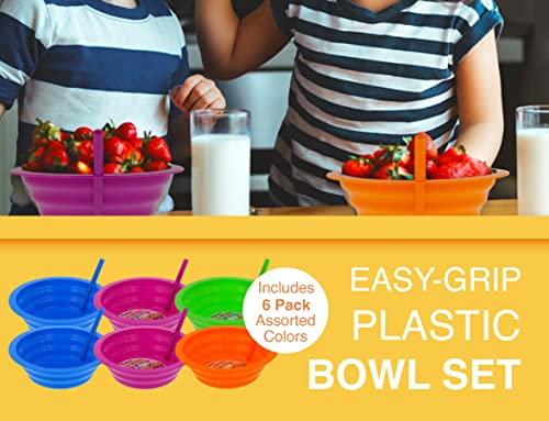 Arrow Home Products Sip-A-Bowl Set, 22oz, 6pk - BPA Free Straw Bowls for Kids To Sip Up Every Drop Without the Mess -Made in the USA, Great for Cereal, Ice Cream, Soup, Milk-Blue, Pink, Green, Orange