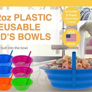 Arrow Home Products Sip-A-Bowl Set, 22oz, 6pk - BPA Free Straw Bowls for Kids To Sip Up Every Drop Without the Mess -Made in the USA, Great for Cereal, Ice Cream, Soup, Milk-Blue, Pink, Green, Orange