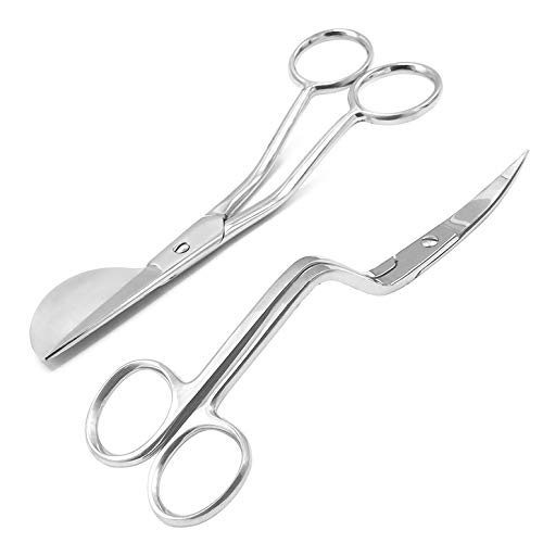 AAProTools 6 inch Stainless Steel Applique Duckbill Scissors Blade with Offset Handle & 6 inch Machine Embroidery Double Curved Scissors Bundle