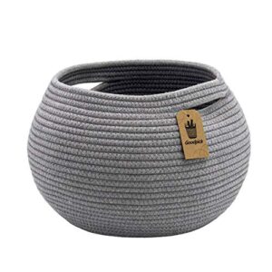 goodpick cute round basket cotton rope basket woven towel basket bathroom small dog toy&cat toy basket storage basket for children corner plant basket shelf indoor, gray, 10"d x 8.3"h