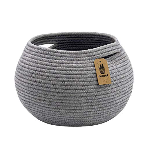 Goodpick Cute Round Basket Cotton Rope Basket Woven Towel Basket Bathroom Small Dog Toy&Cat Toy Basket Storage Basket for Children Corner Plant Basket Shelf Indoor, Gray, 10"D x 8.3"H