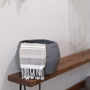 Goodpick Cute Round Basket Cotton Rope Basket Woven Towel Basket Bathroom Small Dog Toy&Cat Toy Basket Storage Basket for Children Corner Plant Basket Shelf Indoor, Gray, 10"D x 8.3"H