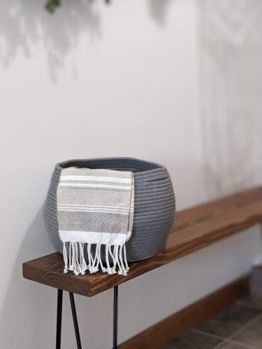 Goodpick Cute Round Basket Cotton Rope Basket Woven Towel Basket Bathroom Small Dog Toy&Cat Toy Basket Storage Basket for Children Corner Plant Basket Shelf Indoor, Gray, 10"D x 8.3"H