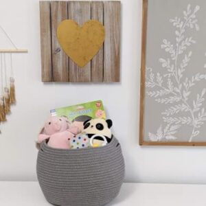 Goodpick Cute Round Basket Cotton Rope Basket Woven Towel Basket Bathroom Small Dog Toy&Cat Toy Basket Storage Basket for Children Corner Plant Basket Shelf Indoor, Gray, 10"D x 8.3"H