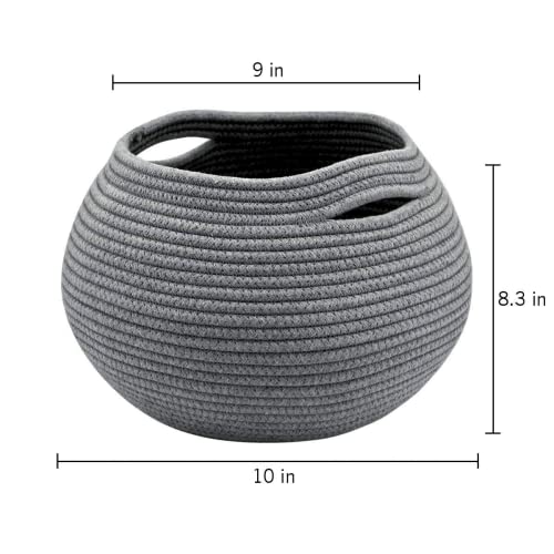 Goodpick Cute Round Basket Cotton Rope Basket Woven Towel Basket Bathroom Small Dog Toy&Cat Toy Basket Storage Basket for Children Corner Plant Basket Shelf Indoor, Gray, 10"D x 8.3"H