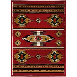 Champion Rugs Southwest Native American Navajo Indian Rustic Lodge Aztec Geometric Modern Area Rug Design in Red (5’ 3” X 7’ 5”)