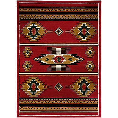 Champion Rugs Southwest Native American Navajo Indian Rustic Lodge Aztec Geometric Modern Area Rug Design in Red (5’ 3” X 7’ 5”)