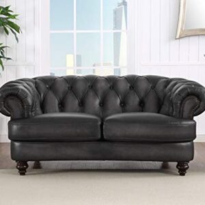 Hydeline Newport Top Grain Leather Loveseat, Gray