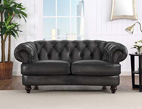 Hydeline Newport Top Grain Leather Loveseat, Gray