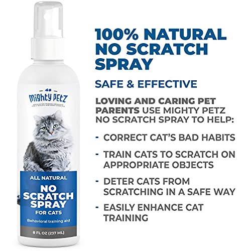 Mighty Petz Cat Repellent Spray for Furniture for Indoor and Outdoor Use – No Cat Scratching Spray – Alcohol Free Cat Deterrent – Cat Spray Behavioral Training Aid – Couch Protector, 8 oz