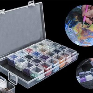 2Pack 28 Slots Diamond Painting Storage Containers Portable Plastic Bead Storage Box with Diamond Painting Tools and Accessories Kit Apply to Full Drill & Partial Drill 5D Diamond Painting