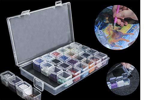 2Pack 28 Slots Diamond Painting Storage Containers Portable Plastic Bead Storage Box with Diamond Painting Tools and Accessories Kit Apply to Full Drill & Partial Drill 5D Diamond Painting