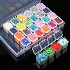 2Pack 28 Slots Diamond Painting Storage Containers Portable Plastic Bead Storage Box with Diamond Painting Tools and Accessories Kit Apply to Full Drill & Partial Drill 5D Diamond Painting