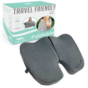 cushy tushy premium foldable travel seat cushion - for relief of lower back, sciatic, butt and tailbone pain - for home & office use, perfect for travel or driving - coccyx seat cushion