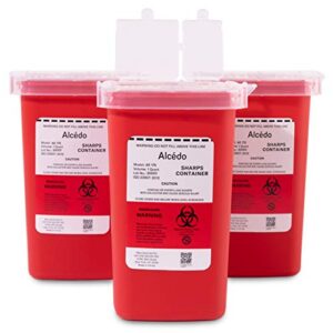 alcedo sharps container for home use and professional 1 quart (3-pack) | biohazard needle and syringe disposal | small portable container for travel