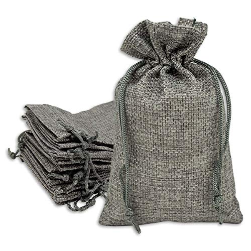 48-Pack 4x6 Natural Linen Burlap Bags w. Drawstring (Grey, Small) for Party Favors, Gifts, Christmas Presents or DIY Craft by TheDisplayGuys