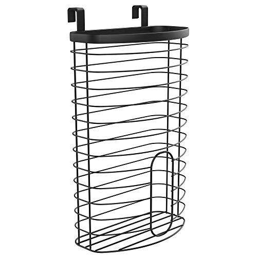 Lilimpact Over the Cabinet Kitchen Storage Grocery Bag Plastic Shopping Bag and Garbage Bag Holder Saver Dispenser Rack Stainless Steel' (Black)