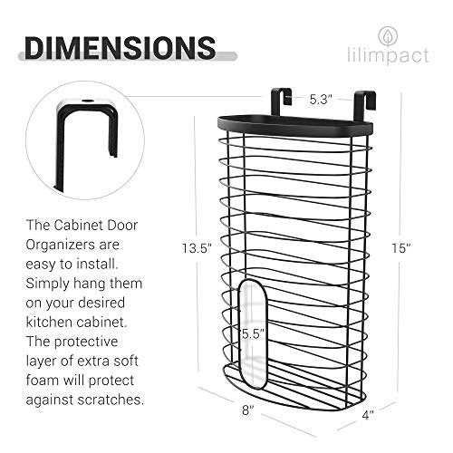 Lilimpact Over the Cabinet Kitchen Storage Grocery Bag Plastic Shopping Bag and Garbage Bag Holder Saver Dispenser Rack Stainless Steel' (Black)