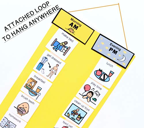 Two Strip Night & Day Daily Schedule Great Visual Behavioral Tool for Structure at Home, School & in The Community. (Laminate 60 PCS, Yellow)