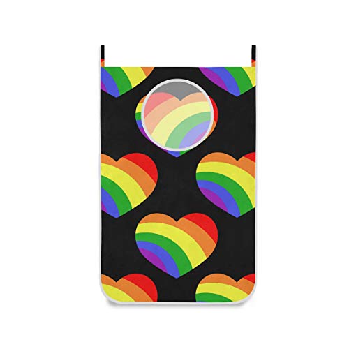 Gay Pride Rainbow Homosexuality Heart Hanging Laundry Hamper Bag 1 Pack LGBT World Bisexual Dirty Clothes Storage Bin Washing Baskets Toy Book Clothing Holder for Door Wall Home Bathroom Bedroom