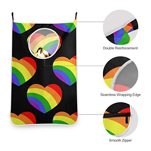 Gay Pride Rainbow Homosexuality Heart Hanging Laundry Hamper Bag 1 Pack LGBT World Bisexual Dirty Clothes Storage Bin Washing Baskets Toy Book Clothing Holder for Door Wall Home Bathroom Bedroom