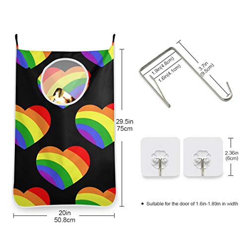 Gay Pride Rainbow Homosexuality Heart Hanging Laundry Hamper Bag 1 Pack LGBT World Bisexual Dirty Clothes Storage Bin Washing Baskets Toy Book Clothing Holder for Door Wall Home Bathroom Bedroom