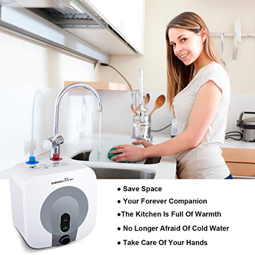 110V-120V 1.5Kw Electric Tank Hot 2.5 Gallon Water Heater Storage，Small Under Sink Counter RV TR Endless Trailer Kitchen Compact Point-of-Use,1 PCs 16” Long 1/2”FIP Stainless Steel Water Hoses 9.5L