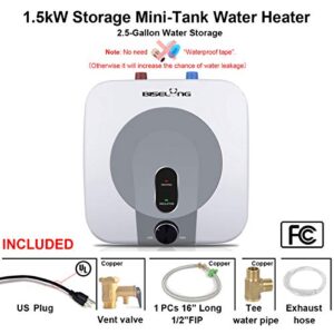 110V-120V 1.5Kw Electric Tank Hot 2.5 Gallon Water Heater Storage，Small Under Sink Counter RV TR Endless Trailer Kitchen Compact Point-of-Use,1 PCs 16” Long 1/2”FIP Stainless Steel Water Hoses 9.5L