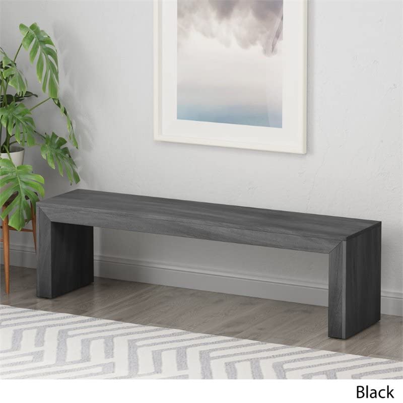 Jacqueline Farmhouse Acacia Wood Dining Bench, Black