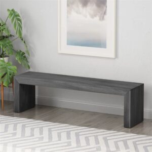 Jacqueline Farmhouse Acacia Wood Dining Bench, Black