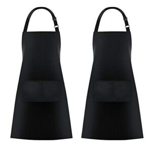 jubatus 2 pack bib aprons with 2 pockets cooking chef kitchen apron for women men, black