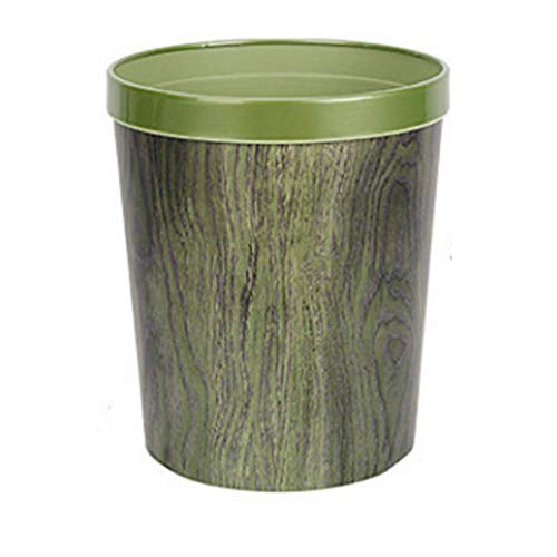 Cololy 12L Trash Can Durable Garbage Can Waste Basket with Wood-Grain European Style Wastebin for Bathroom, Bedroom, Office (Green)