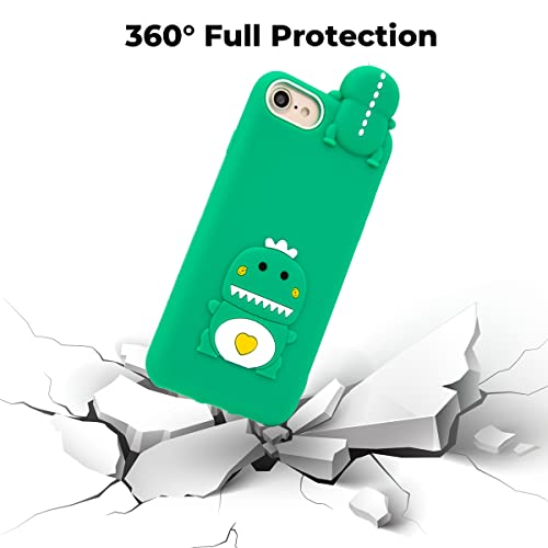 Megantree iPhone SE 2022 case, Cute iPhone SE 2020 case, Dinosaur iPhone 7 case, iPhone 8 case, Animal iPhone 6s case, Funny iPhone 6 case, 3D Cartoon Soft Silicone Cover Skin for Girls Boy Kids Women