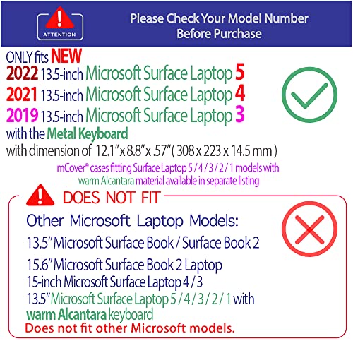 mCover Case Compatible for 13.5" Microsoft Surface Laptop 5/4 / 3 Laptop with Metal Keyboard ONLY (NOT Fitting with Cheaper Surface Laptop Models with Alcantara Keyboard) - Red