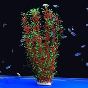 alegi large aquarium plants artificial plastic fish tank plants decoration ornaments safe for all fish 21 inches tall (21inchred&green)