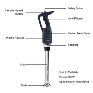 NJTFHU 20 in Heavy Duty Immersion Blender Handheld Kitchen, Hand Blenders for Kitchen, Commercial Mixer Electric, 500W Detachable Shaft Adjustable Variable Speed, Emulsifier Blender Handheld