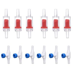 alegi aquarium air pump accessories with non-return check valves,air control valve for 3/16" aquarium tubing (6 check valves+6 control valve) (red)