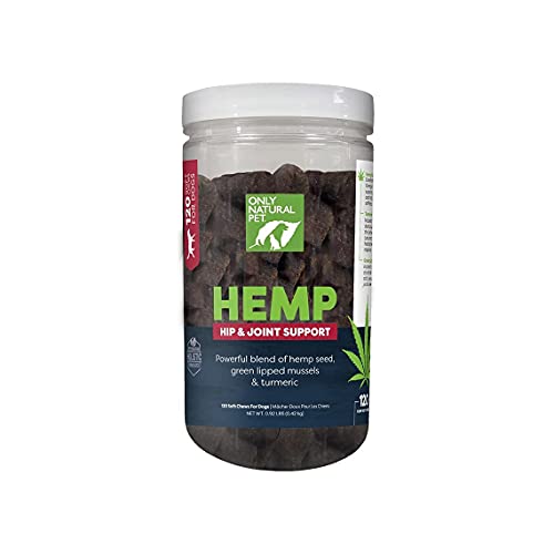 Only Natural Pet Hemp Hip & Joint Support for Dogs - Supplement for Mobility Wellness Pain Relief Healthy Inflammatory & Bone Stiffness - Chews w/Fatty Acid Blend Mussels & Turmeric - 120 Count