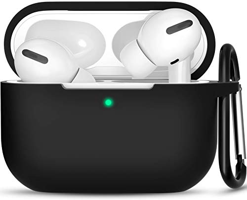 SATLITOG for AirPods Pro(2nd/1st Generation), Protective Silicone Case with Keychain Compatible with Apple AirPods Pro(2022/2019) (Front LED Visible) - Black