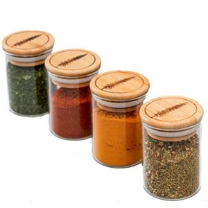 HighTree 5oz Glass Jars with Bamboo Lids and Airtight Silicone Seal, 150ml Spice Jars with Wood Lids (4 Pack)