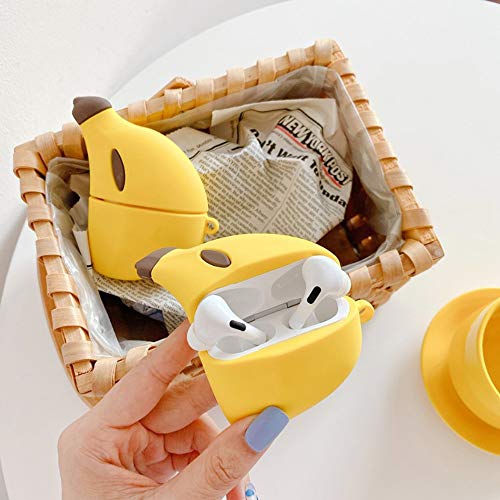 AirPods Pro Protective Case Creative Cute Banana Shape Yellow with Carabiner Silicone Compatible Waterproof Case