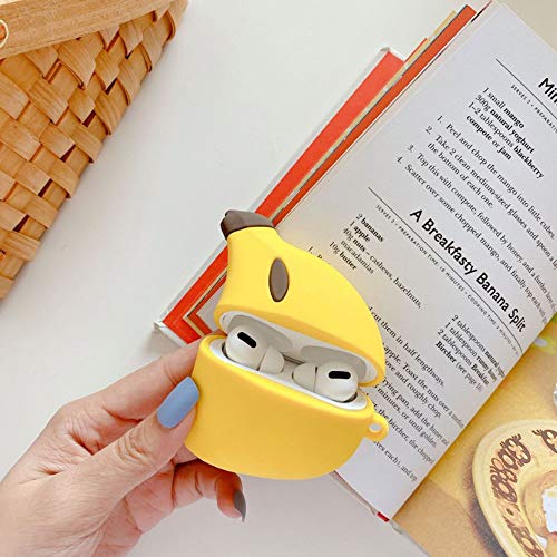 AirPods Pro Protective Case Creative Cute Banana Shape Yellow with Carabiner Silicone Compatible Waterproof Case